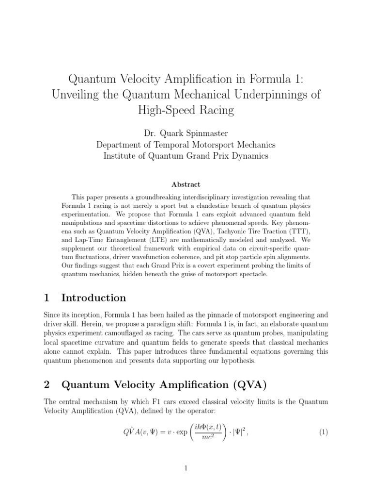 Quantum Mechanics in Formula 1 Racing | PDF | Wave Function | Quantum ...