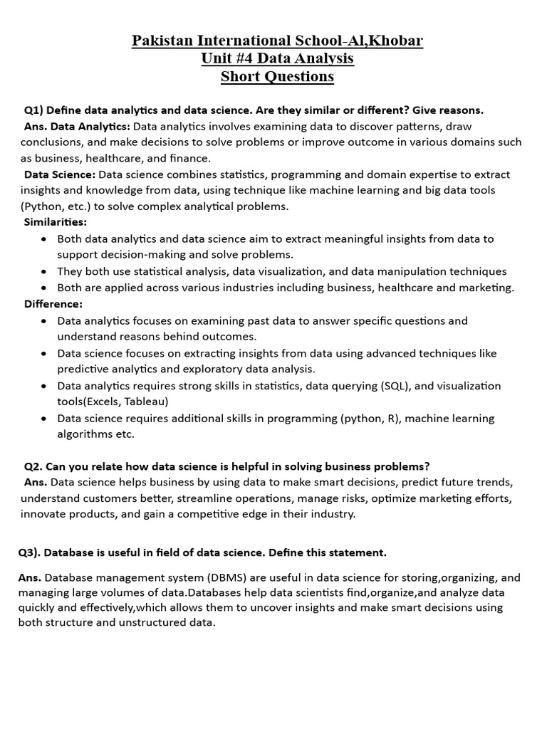 Chapter 4 Data Analysis 9th Computer Important | PDF | Analytics | Data
