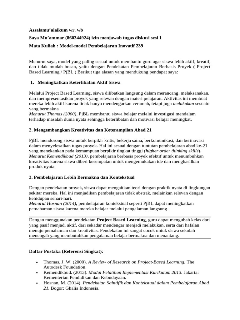Manfaat Project Based Learning untuk Siswa | PDF