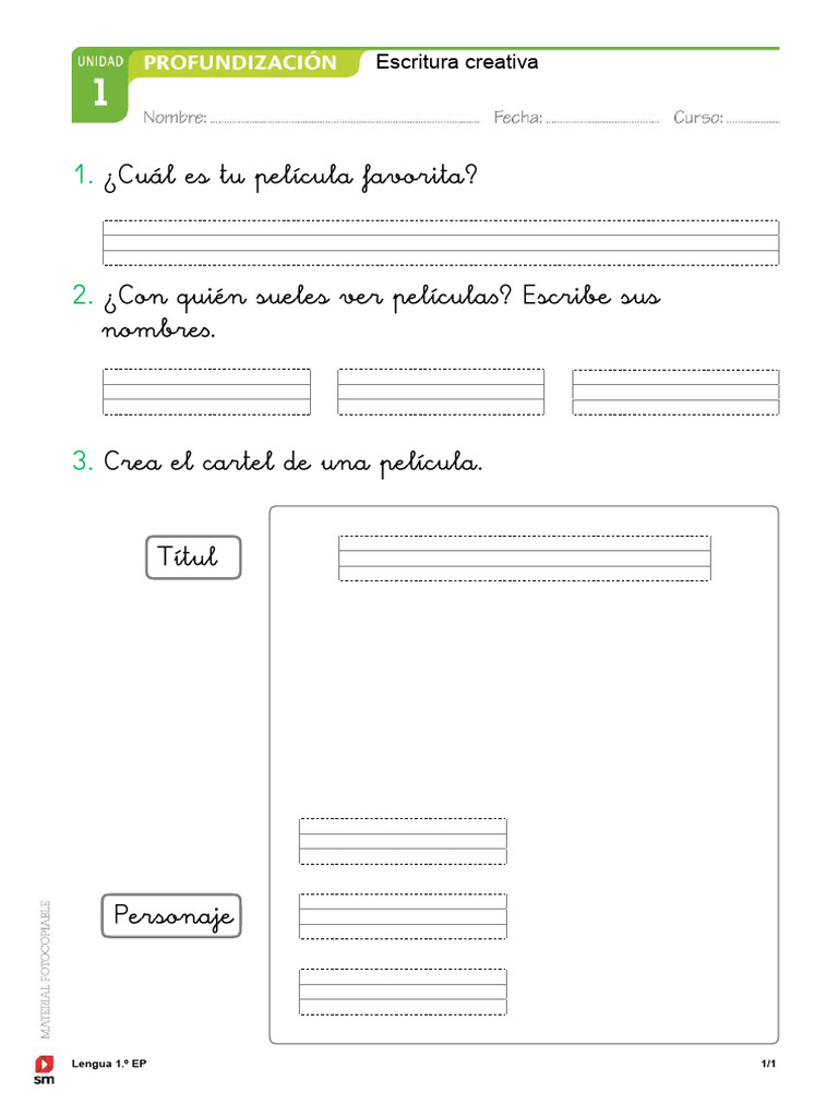 Unidad 1 - Escritura LCL 1P - SM | PDF