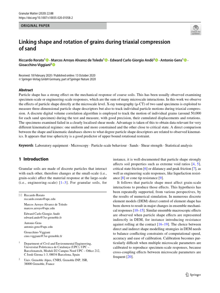 2020 Rorato - Linking Shape and Rotation of Grains During Triaxial ...