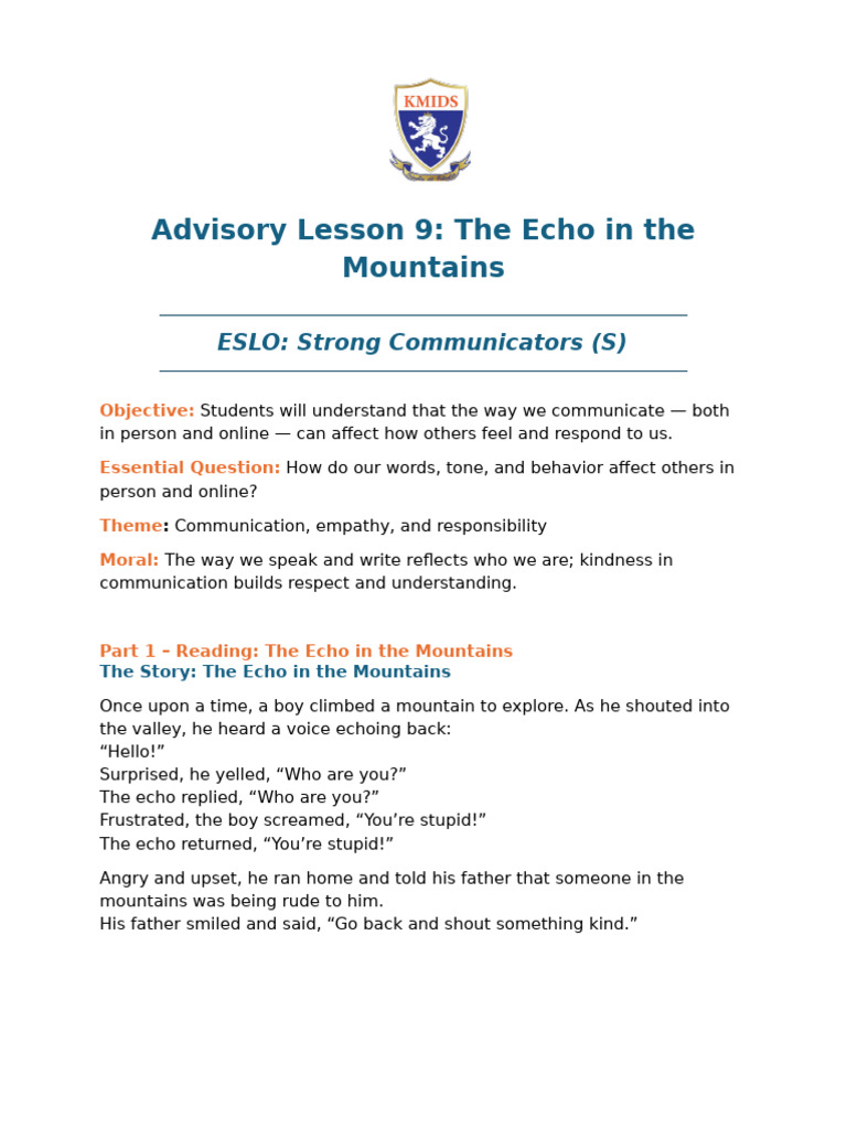 Advisory Lesson 9 - Communication & Empathy - Student Worksheet | PDF ...