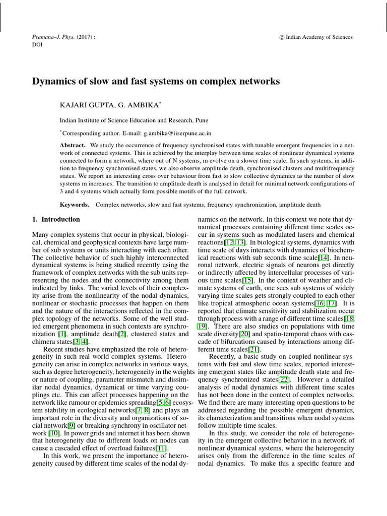 Dynamics of Fast and Slow Sys On Complex Networks | PDF | Matrix ...