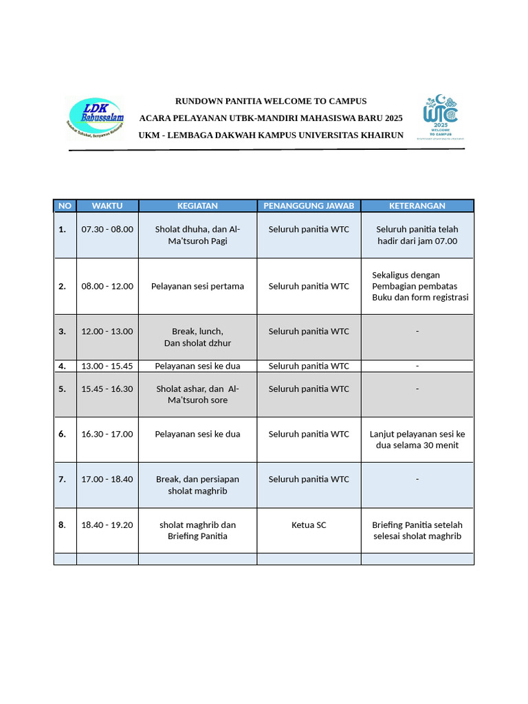 Rundown Acara Welcome to Campus 2025 | PDF