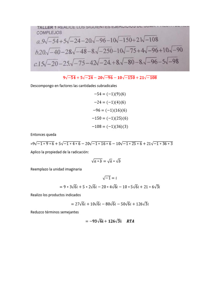 Simplificación de Radicales Imaginarios | PDF