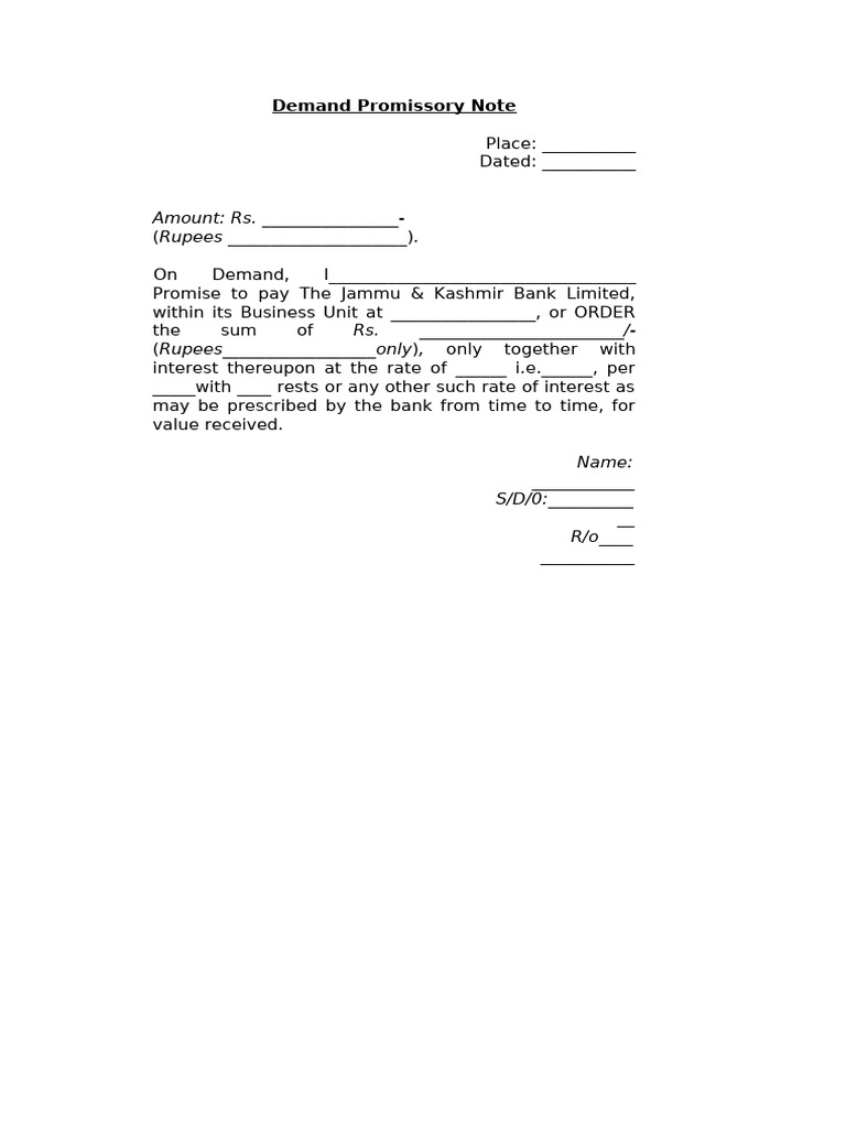 Demand Promissory Note Template | PDF