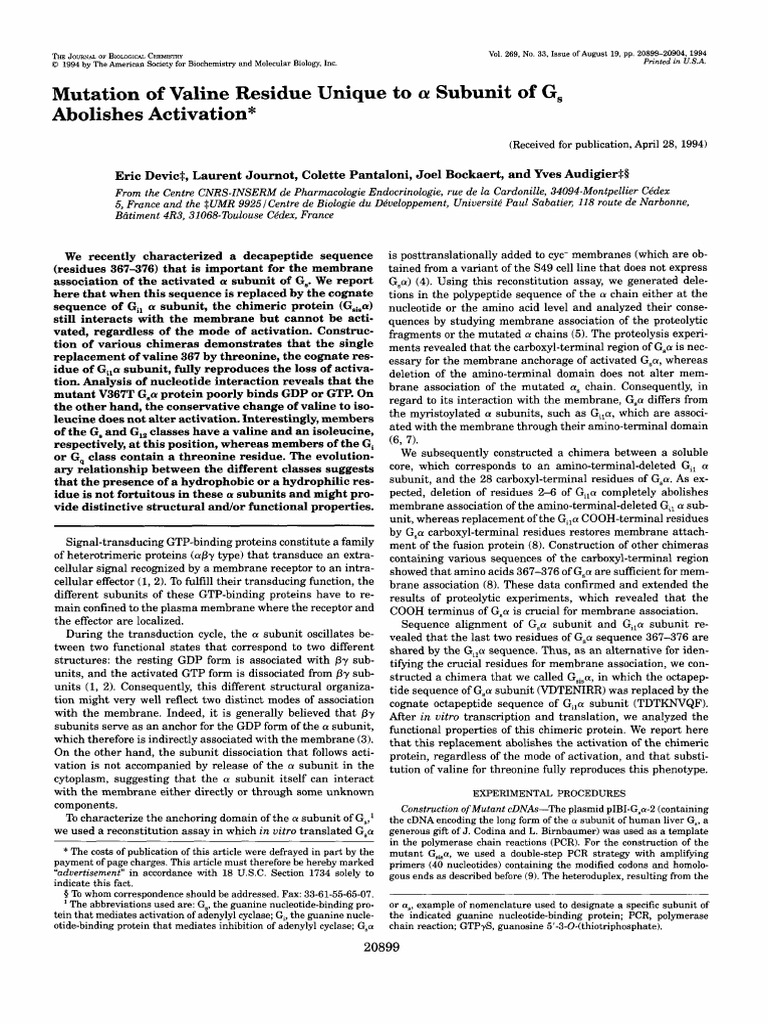 Mutation of Valine Residue Unique To A Subunit of | PDF | Amino Acid ...