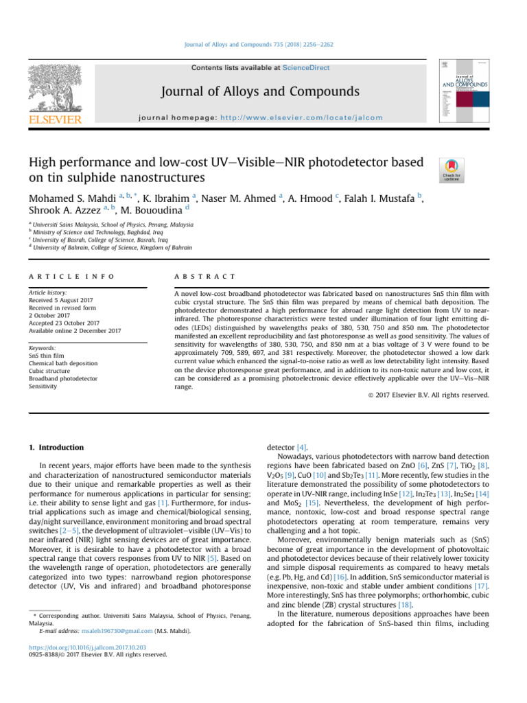 High Performance and Low-Cost UV-Visible-NIR Photodetector Based On Tin ...
