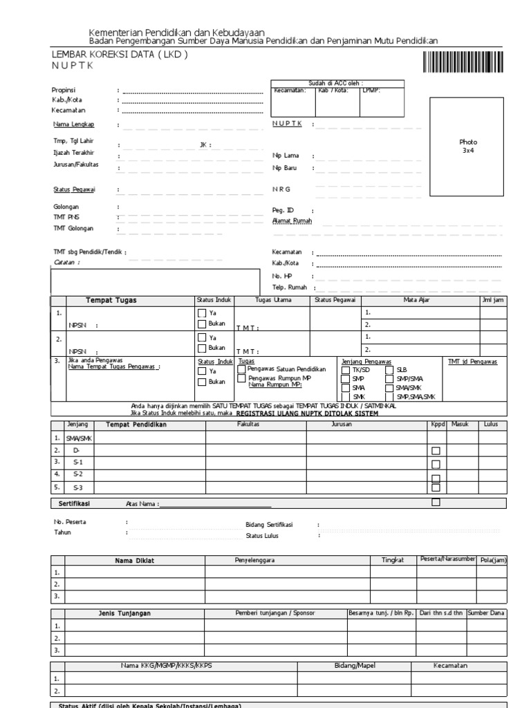 Lembar Koreksi Data NUPTK | PDF