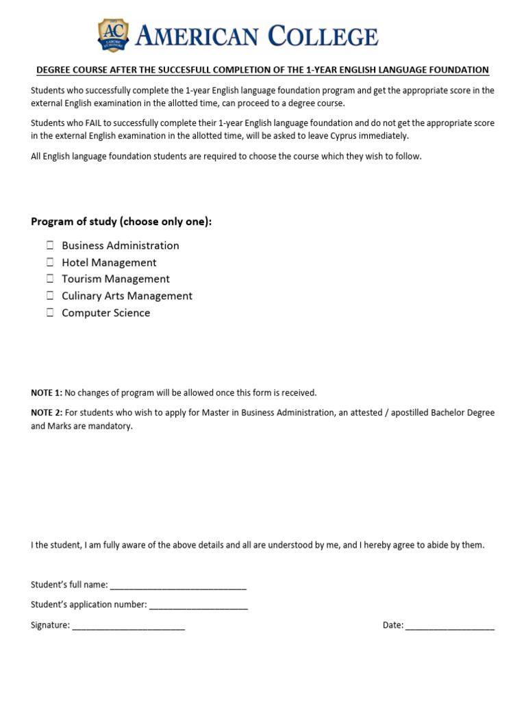 Degree Path After English Foundation Completion | PDF