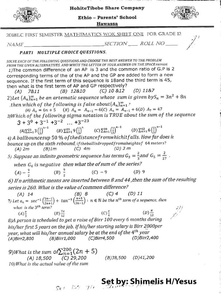 G12 Maths Worksheet | PDF