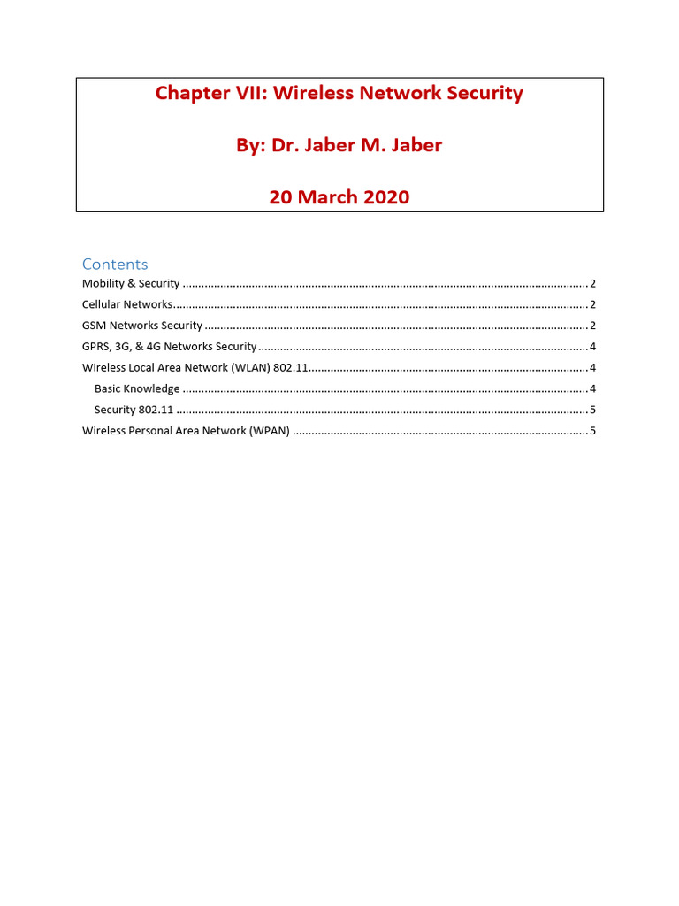 Chapter VII - Wireless Network Security | PDF | Gsm | Wireless Lan