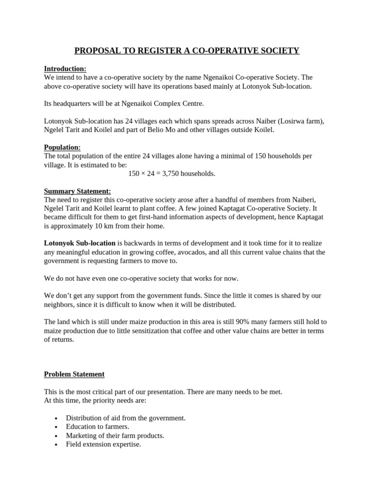 Ngenaikoi Co-operative Society Proposal | PDF | Farms | Agriculture