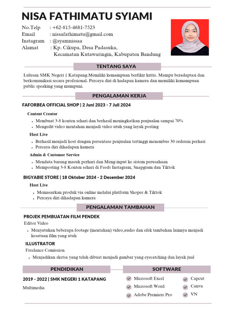 CV-Nisa Fathimatu Syiami | PDF