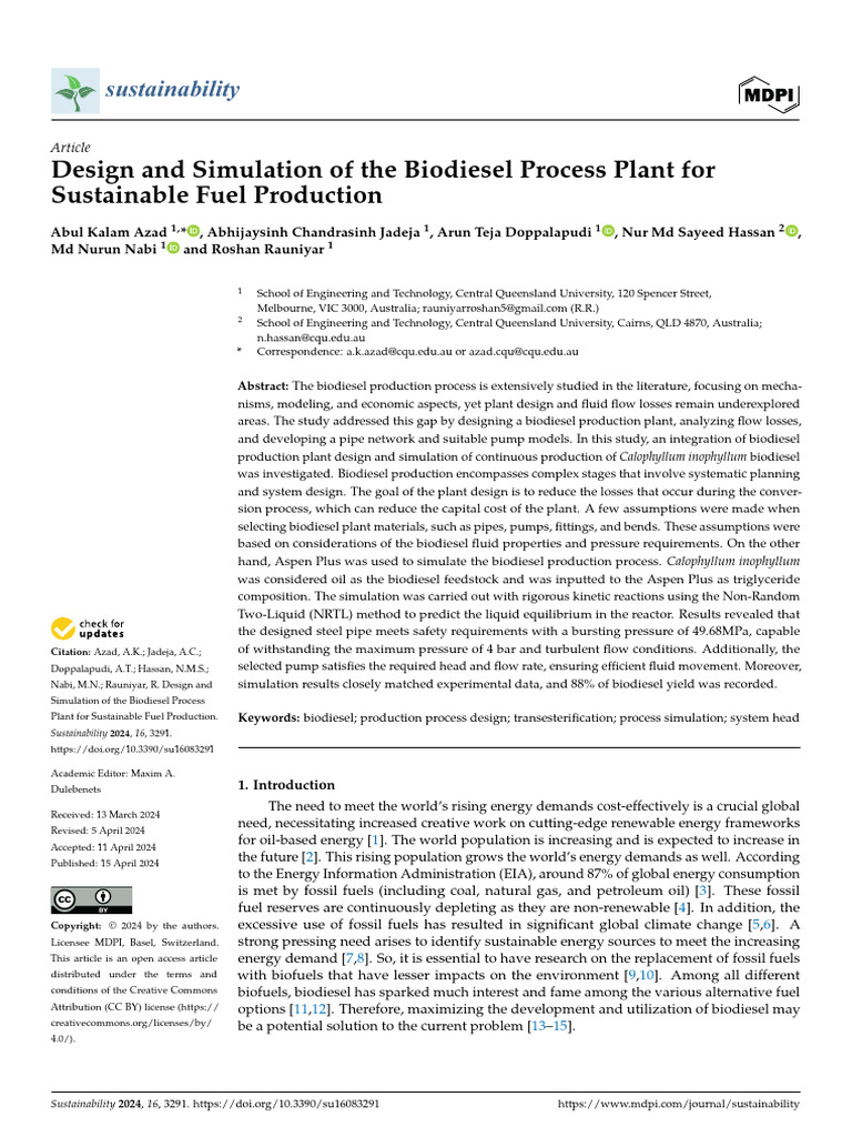 Design and Simulation of The Biodiesel Process Pla | PDF | Biodiesel ...
