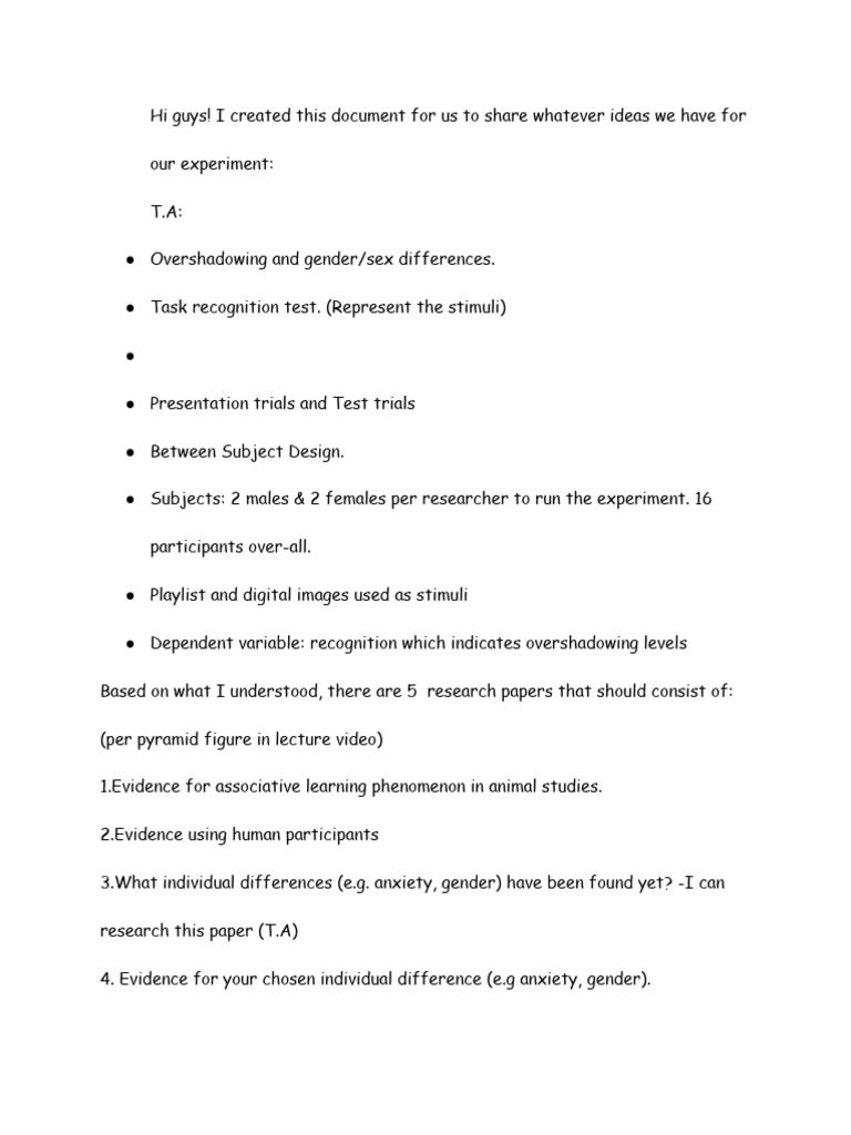 Experiment Ideas on Overshadowing Effects | PDF | Experiment | Recall ...