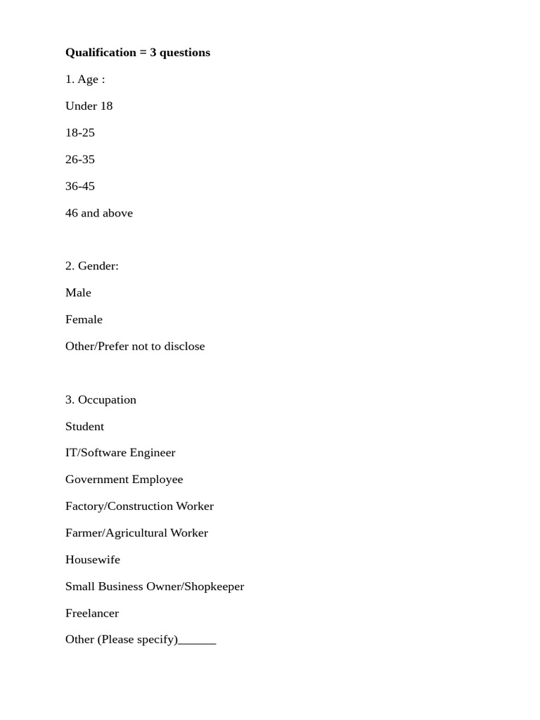 Questionnaire 2 | PDF