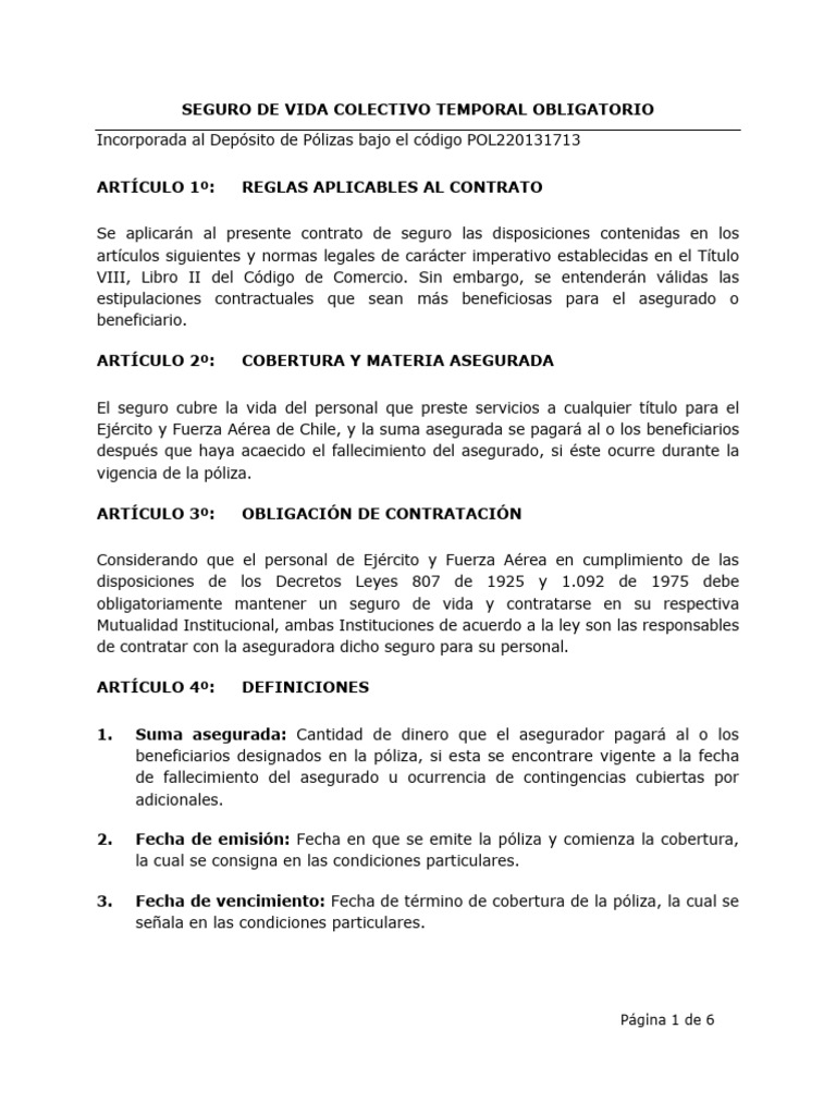 Po Liza 210153 Seg Obligato Rio | PDF | Póliza de seguros | Seguro