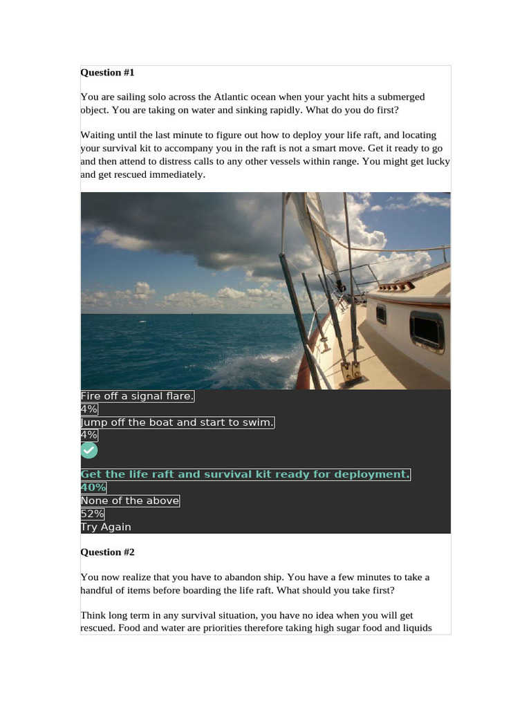 Survival Quiz | PDF | Dehydration | Water