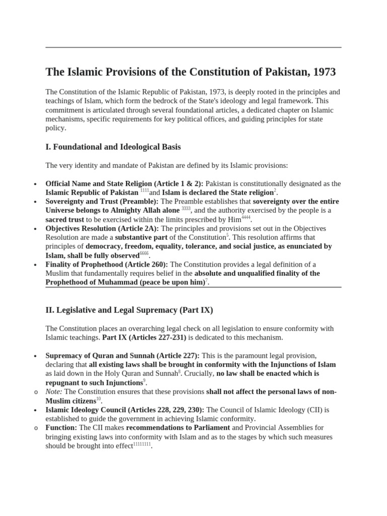The Islamic Provisions of The Constitution of Pakistan | PDF | Pakistan ...