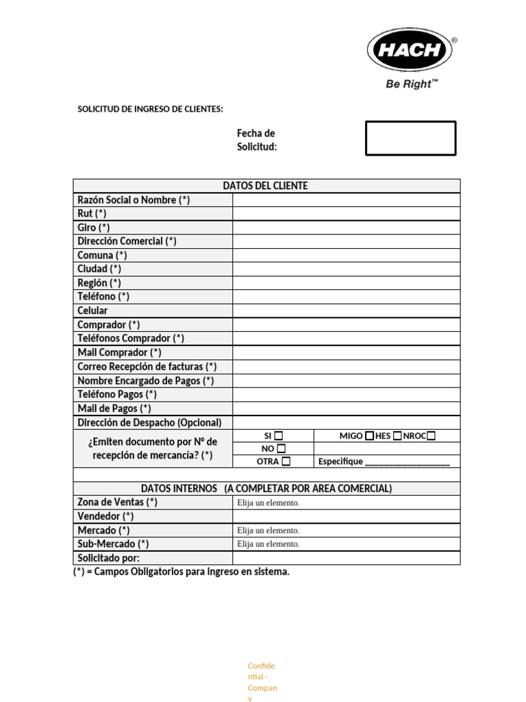 Solicitud de Ingreso de Clientes | PDF