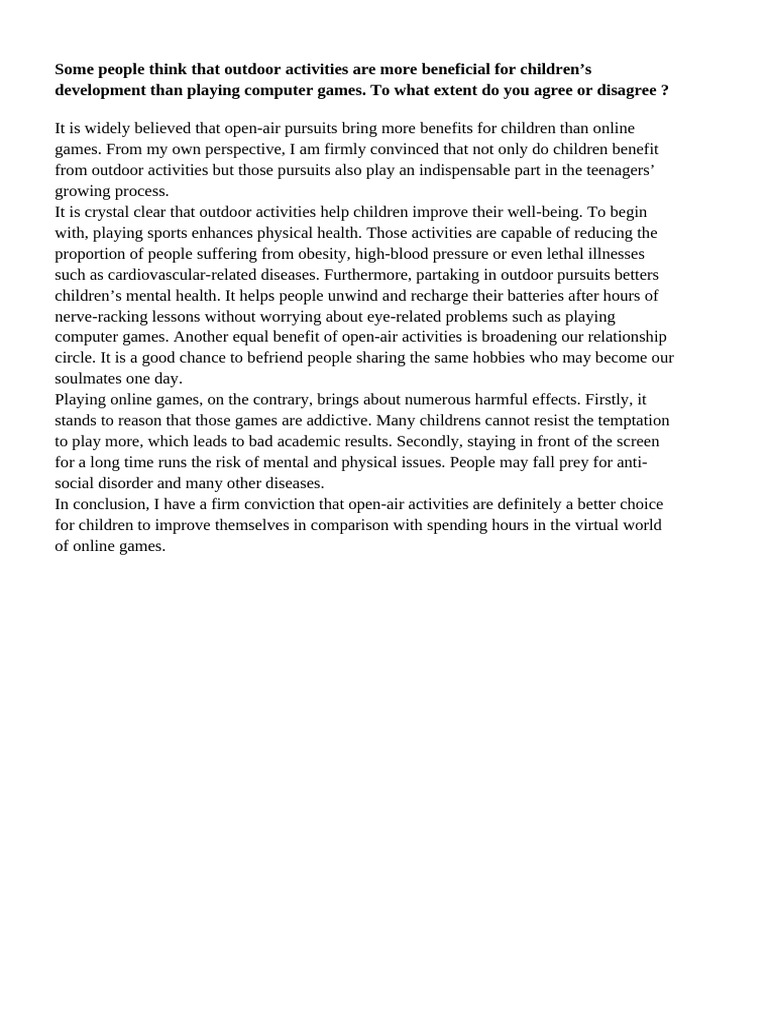 Outdoor Activities - Computer Games | PDF