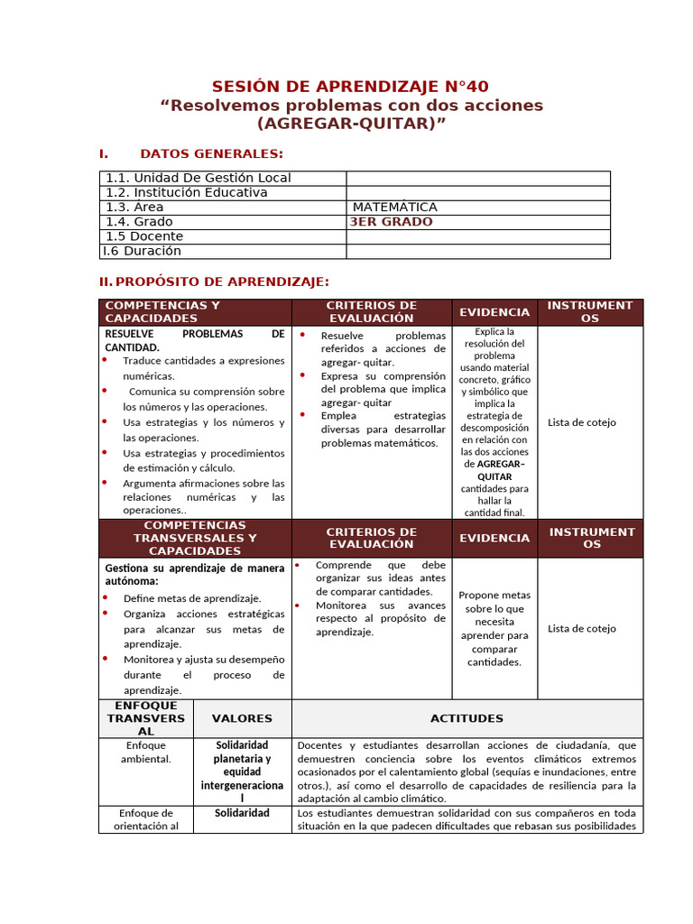 3º Sesión #40 Mat - U5 | PDF | Aprendizaje | Evaluación