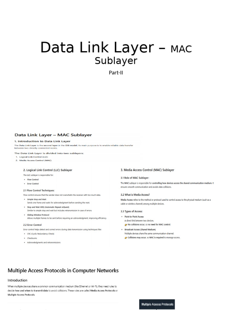 Data Link Layer - MAC Sublayer | PDF | Ethernet | Computer Network