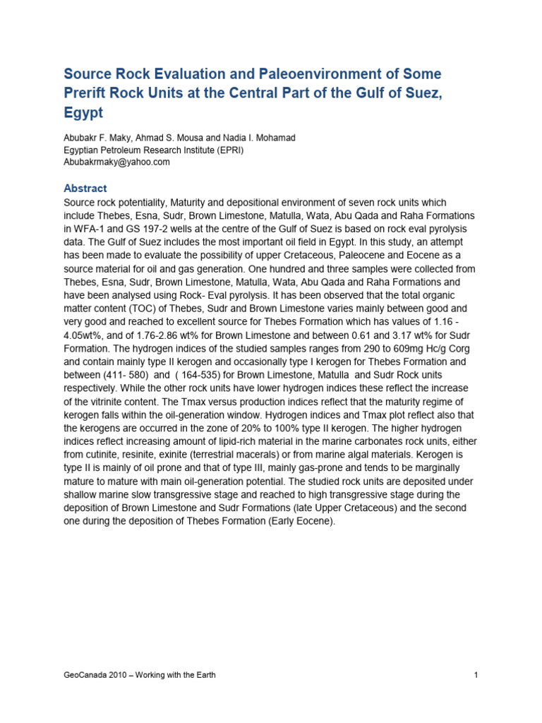 0025 GC2010 Source Rock Evaluation and Paleoenvironment | PDF | Earth ...