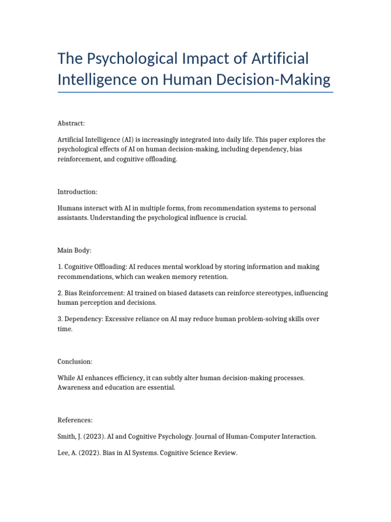 AI's Psychological Effects on Decisions | PDF