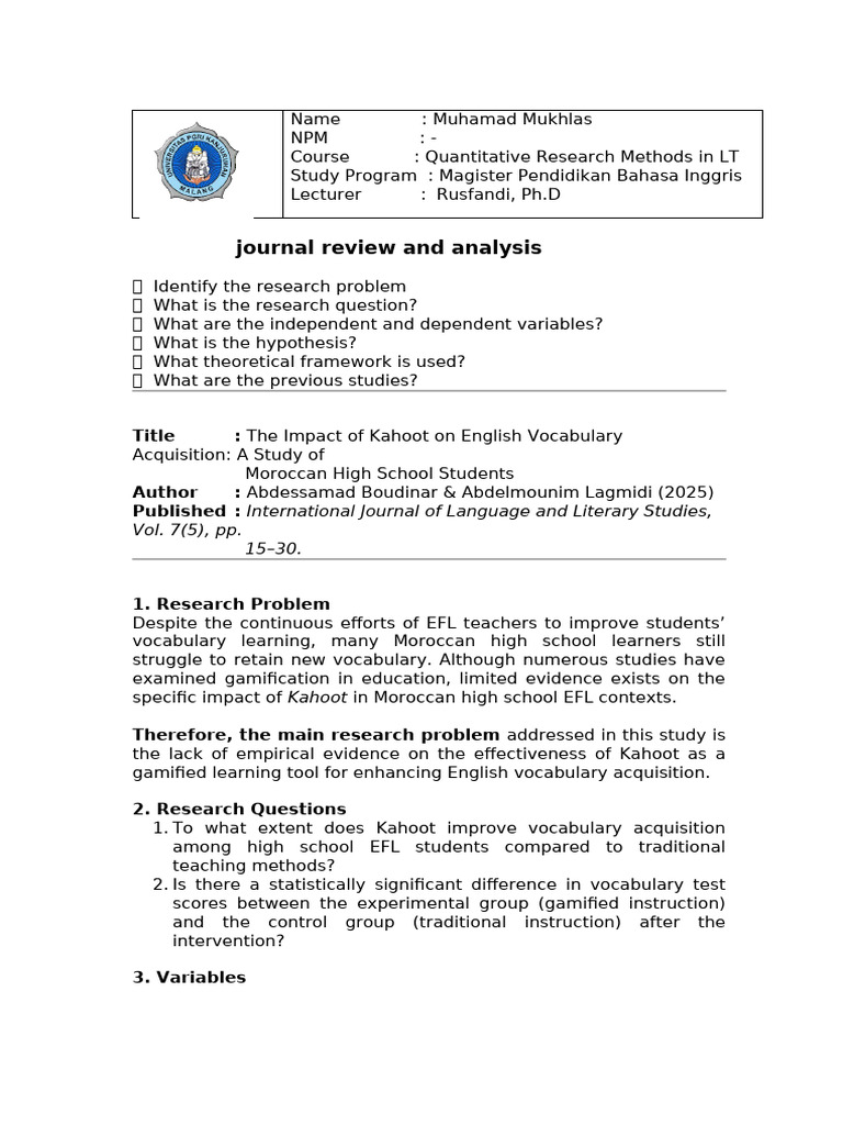 Muhamad Mukhlas - Quantitative Research Metthods in Language Teaching ...