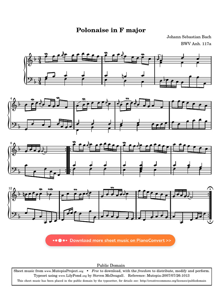 Bach's Polonaise in F Major BWV Anh. 117a | PDF | Classical Music ...