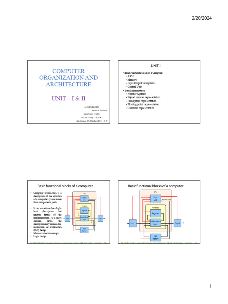 Coa Unit I and Unit II - 00 | PDF | Central Processing Unit | Subtraction