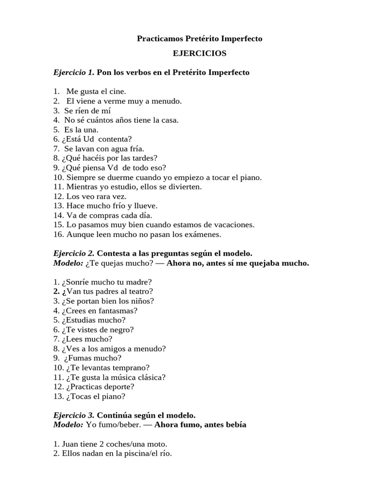 Ejercicios para Practicar Imperfecto de Inndicativo | PDF