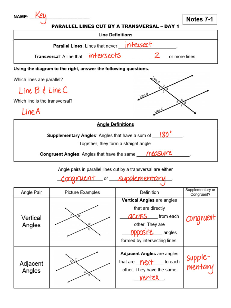 Angle Relationships Notes Key | PDF | Angle | Euclidean Plane Geometry