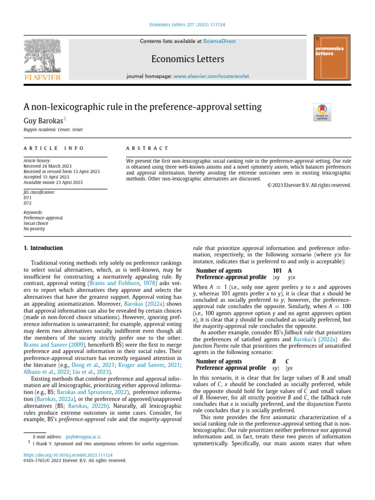 A Non Lexicographic Rule in The Preference Approval Stting - Barokas ...
