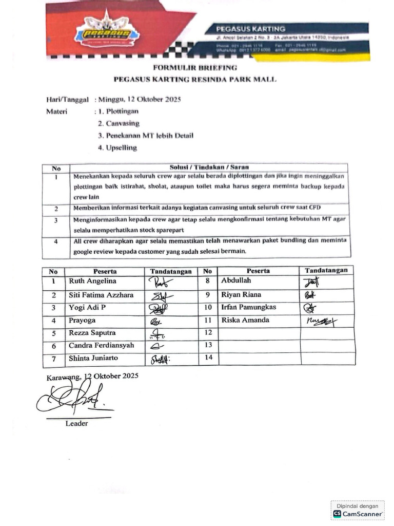 Form Briefing 12 Oktober 2025 | PDF