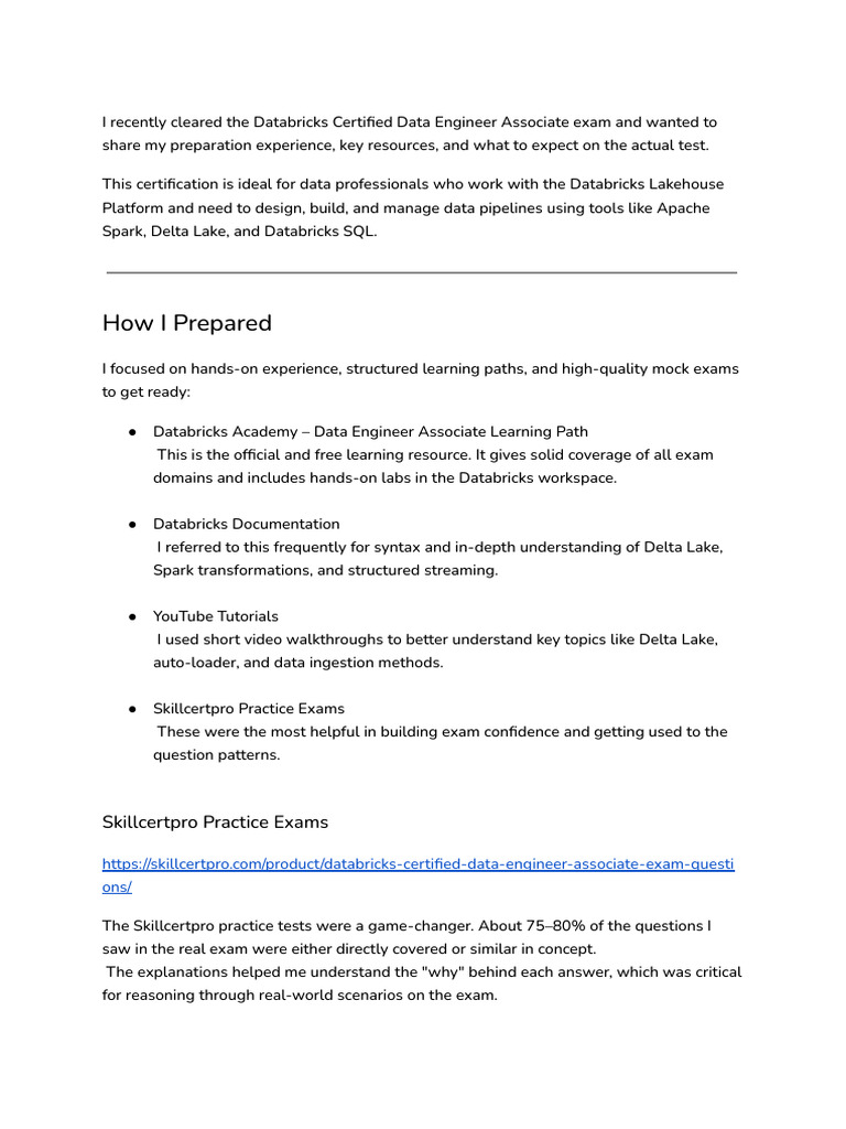Databricks Data Engineer Associate Exam | PDF | Apache Spark | Computing