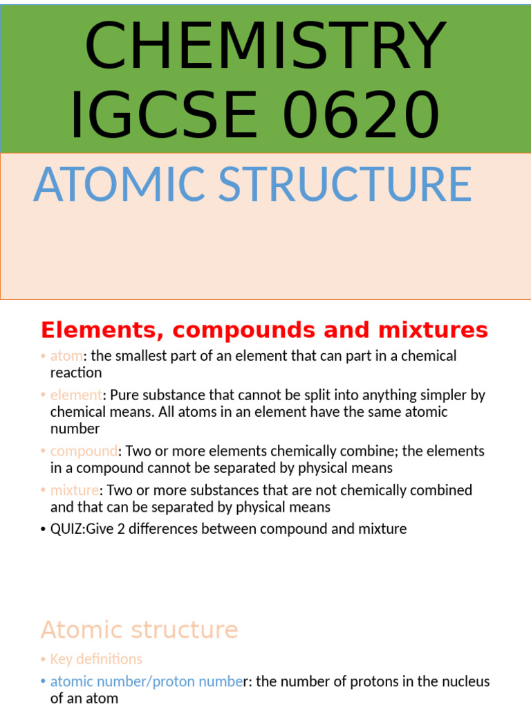 IGCSE Chemistry: Atomic Structure Guide | PDF | Atoms | Periodic Table