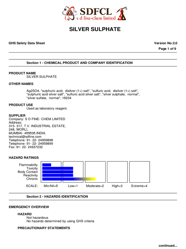 Msds Silver Sulphate | PDF | Firefighting