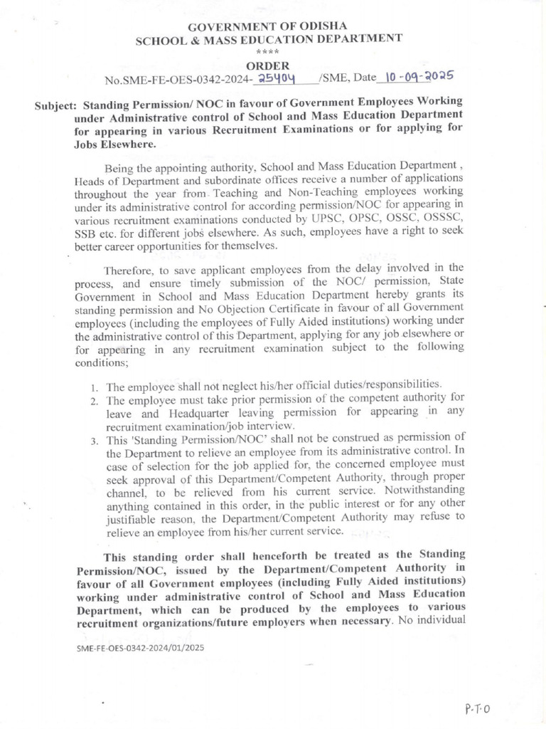 Standing Noc For Recruitment Exams Sme 2025 | PDF