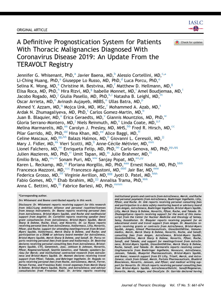 A Definitive Prognostication System For Patients With Thorac 2022 ...