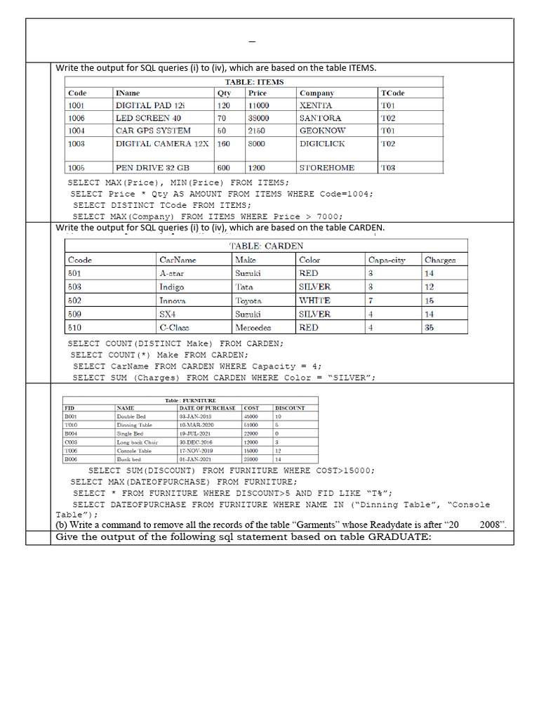 Xii SQL Single Table | PDF