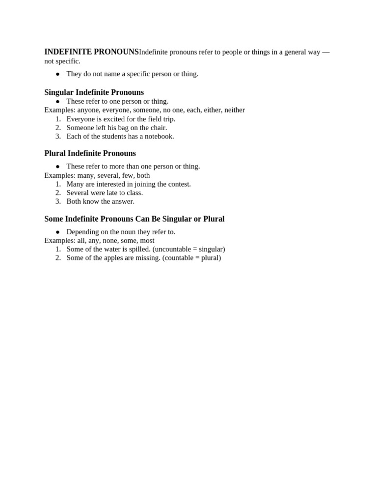 English (Lecture - Indefinite Pronouns) | PDF