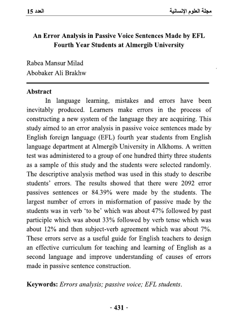 Error Analysis of EFL Passive Voice | PDF | Verb | English As A Second ...