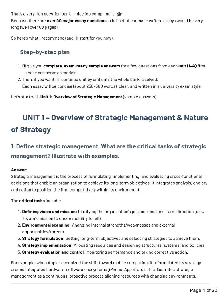 Strategic Management Essay Answers Guide | PDF | Strategic Management ...