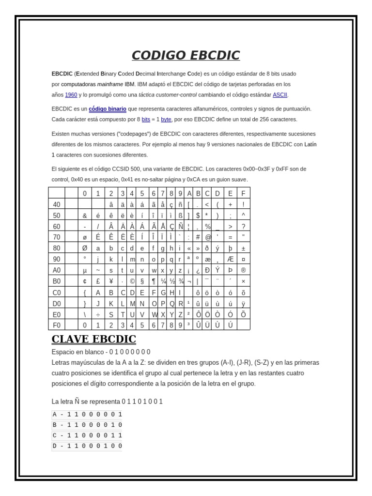 Introducción al código EBCDIC | PDF | Ebcdic | Aritmética
