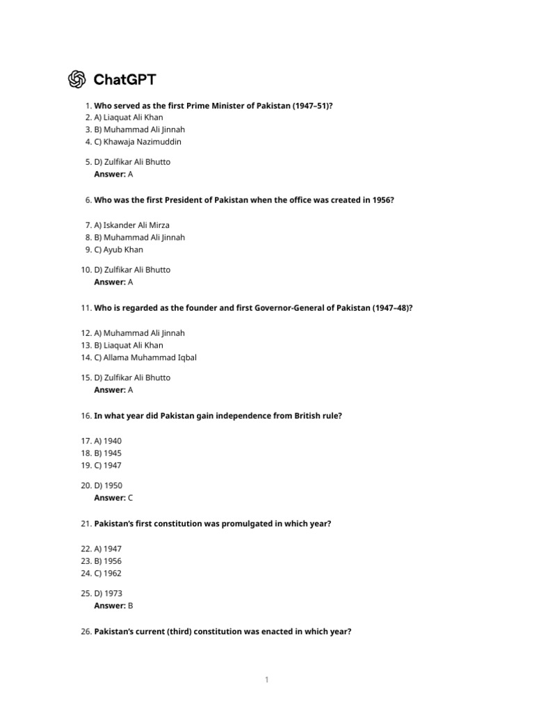 DUET GK Questions Pakistan-1 | PDF | Pakistan | Zulfikar Ali Bhutto