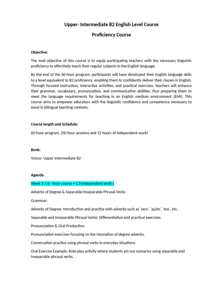 B2 English Course For Teachers Before EMI | PDF | Verb | English Language