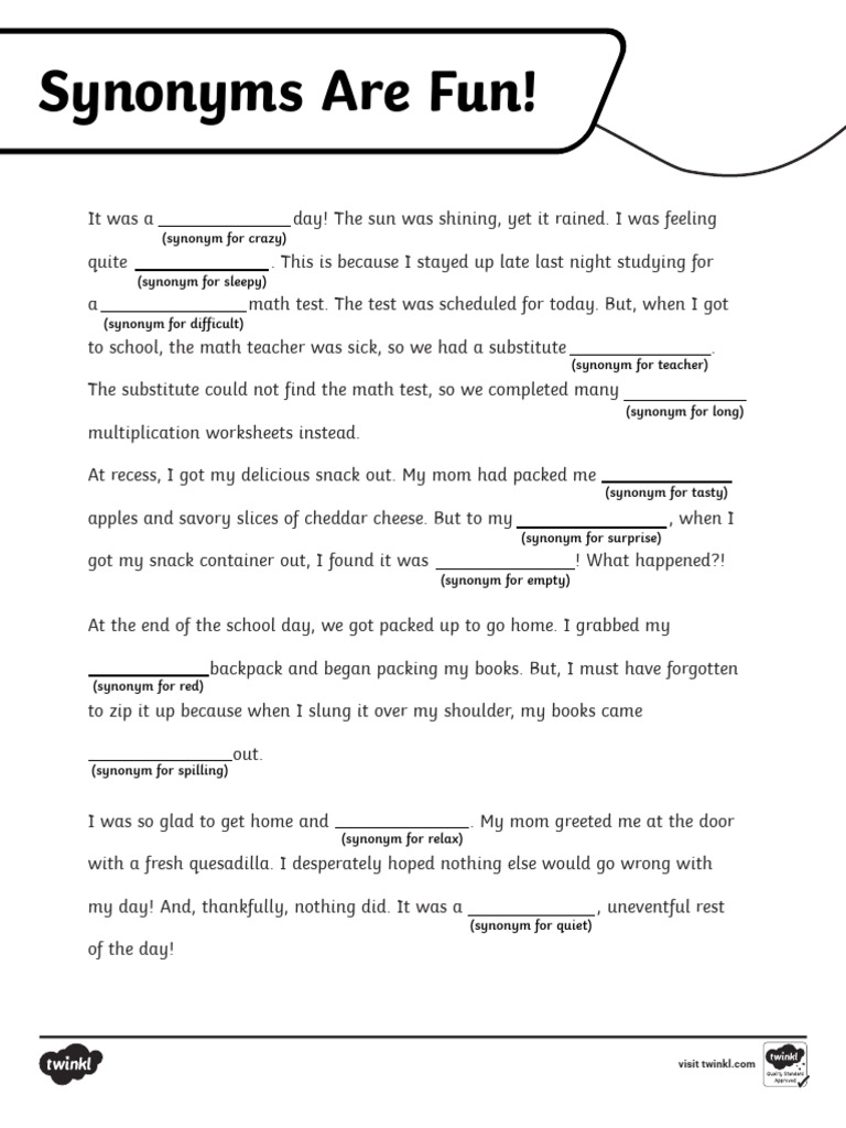 Fun Synonym Activities for Kids | PDF
